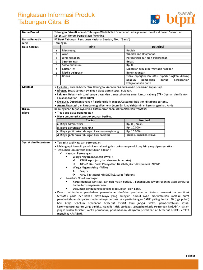 RIP Tabungan Citra Ib | PDF