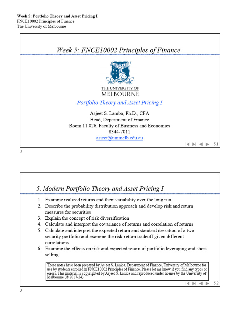 Lec05 PortTheory 2perpage | PDF | Modern Portfolio Theory | Investing