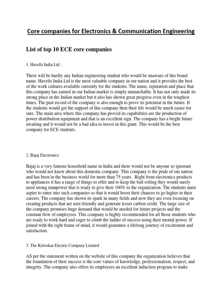 Core Companies For Electronics | PDF | Electronics