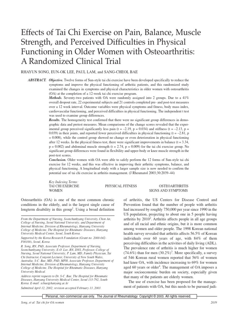 Effects of Tai Chi Reheuma | PDF | Arthritis | Osteoarthritis