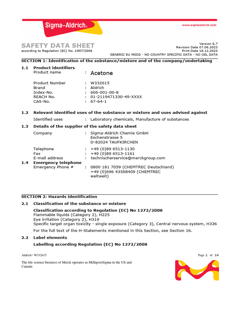 MSDS Acetone（丙酮） | PDF | Dangerous Goods | Fires