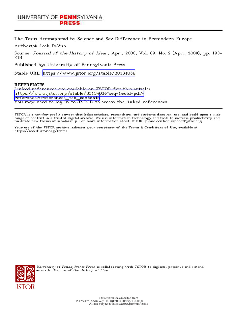 DeVun JesusHermaphroditeScience 2008 | PDF | Alchemy | Gender