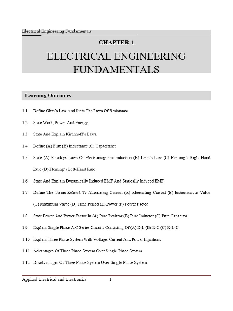 CH - 1-Electrical Engineering Fundamentals | PDF | Electromagnetic ...