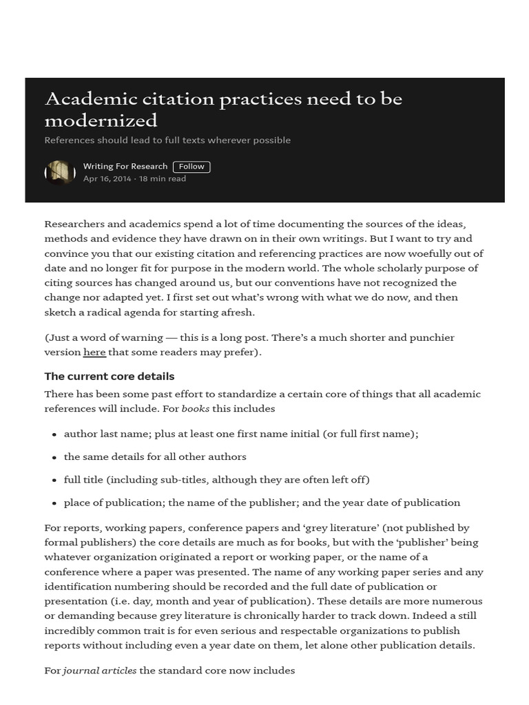 Academic Citation Practices Need To Be Modernized by Writing For | PDF ...