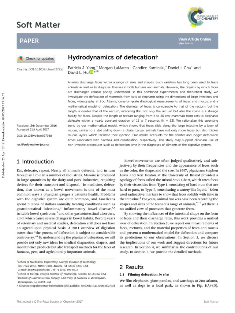 Physics of Mammalian Defecation Dynamics | PDF | Rectum | Feces