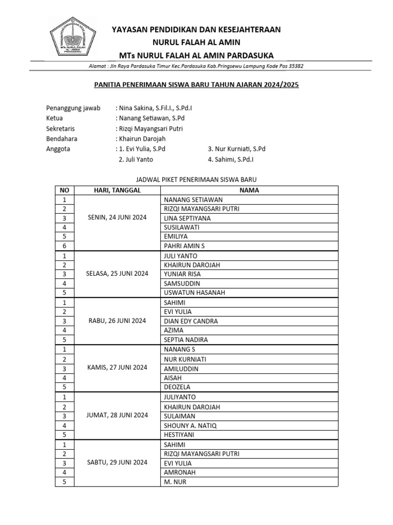 Jadwal Piket PPDB 2024 | PDF