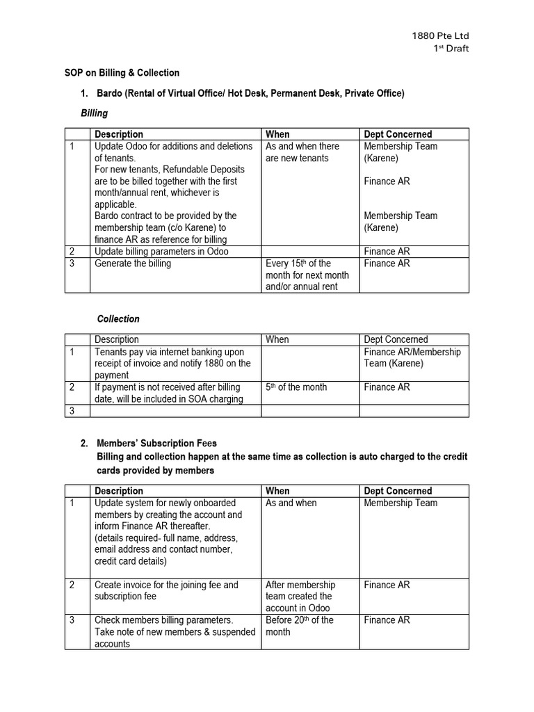 SOP for Billing and Collection Process | PDF | Invoice | Renting