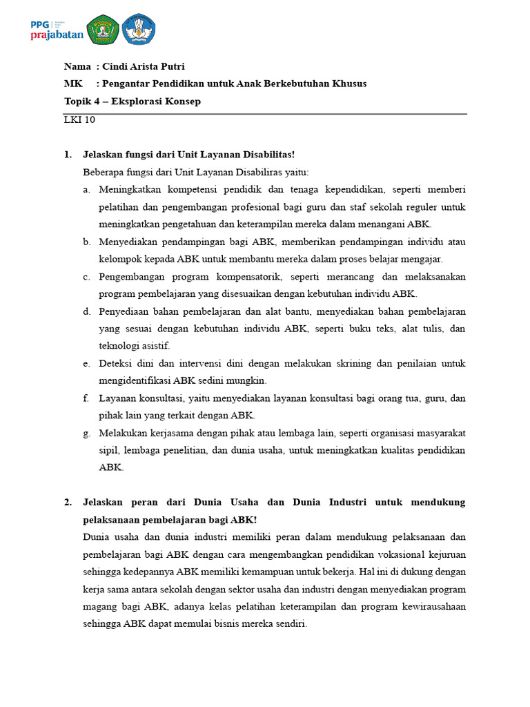 Cindi Arista Putri-Topik 4-LKI 10-Eksplorasi Konsep-ABK | PDF | Karier & Perkembangan