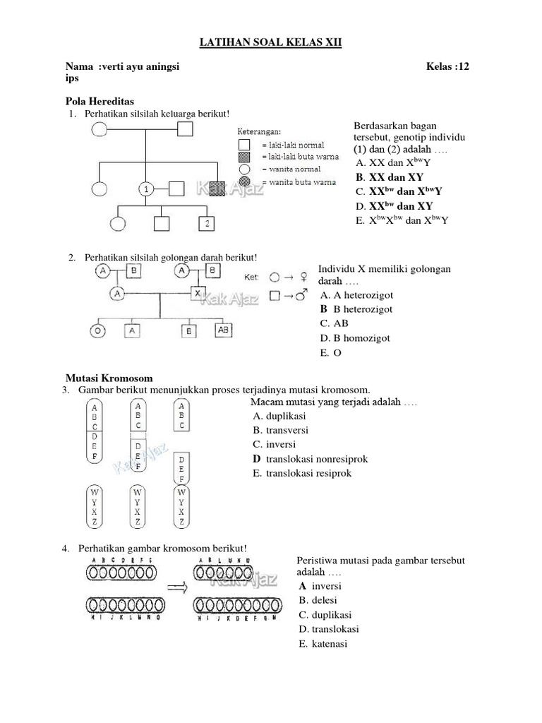 Latihan Soal Biologi Kelas XII Materi Campuran | PDF | Sains & Matematika