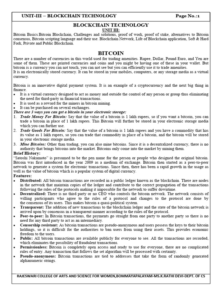 Unit Iii BCT | PDF | Bitcoin | Cryptocurrency