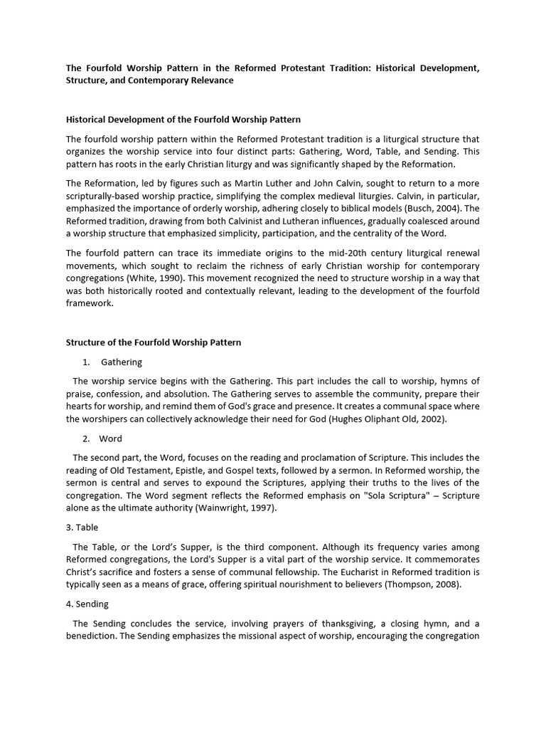 The Fourfold Worship Pattern in The Reformed Protestant Tradition | PDF ...