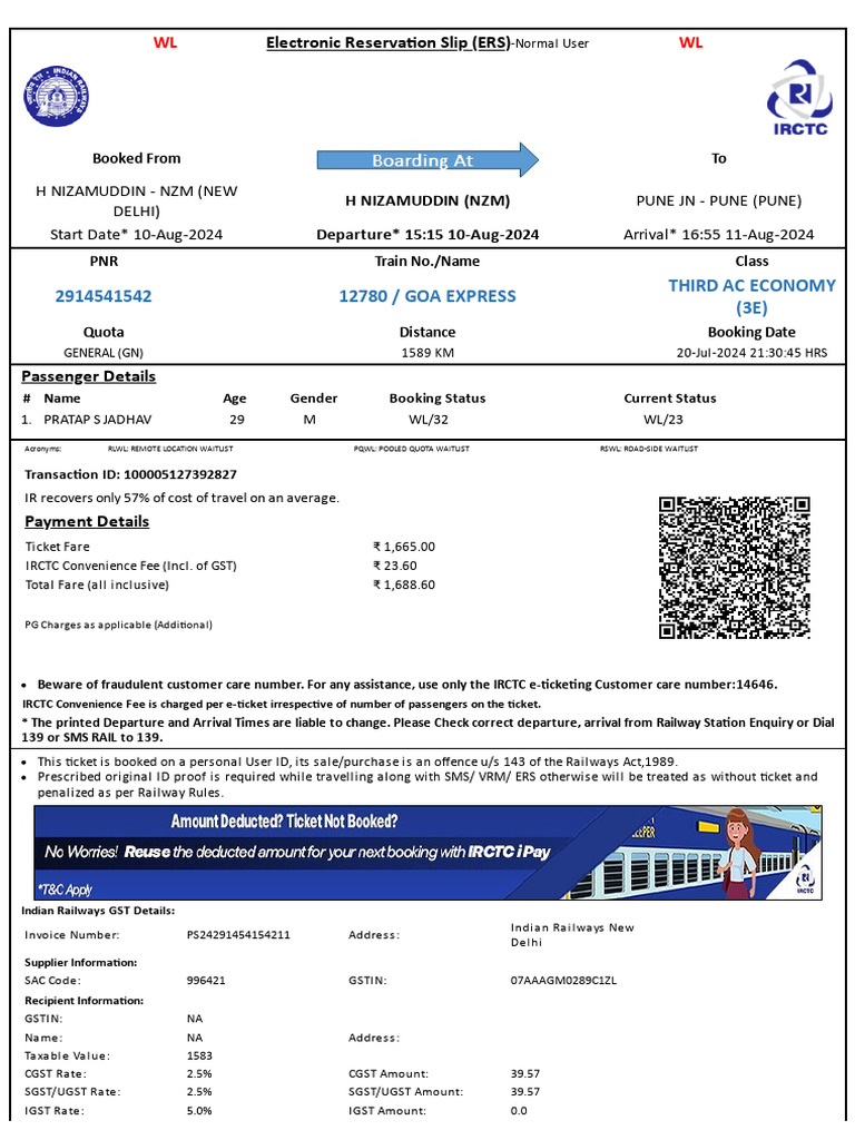 Delhi 2 Pune Ticket | PDF | Identity Document