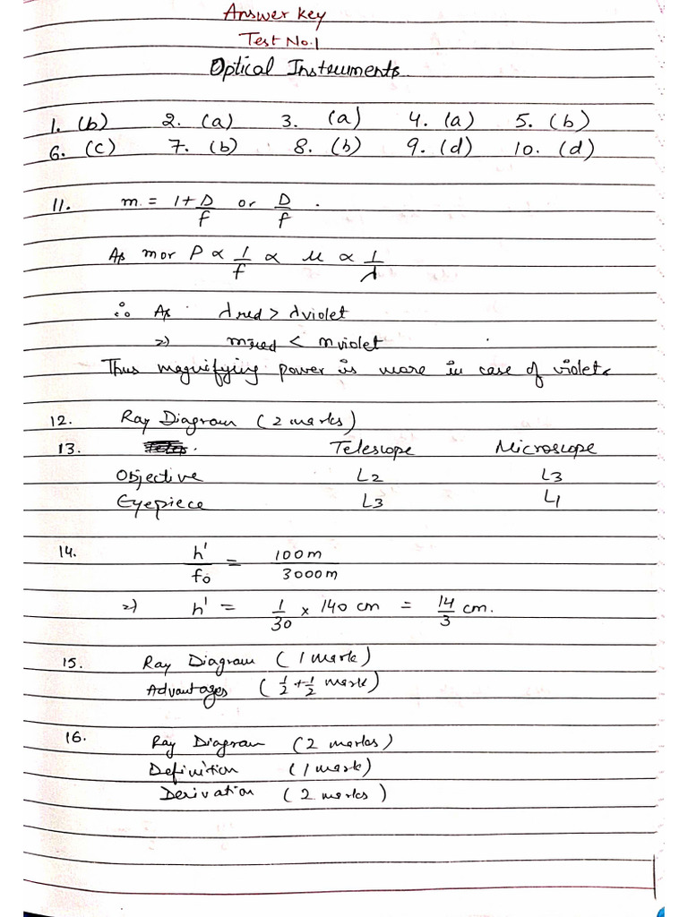 Optical Instruments Answer Key | PDF