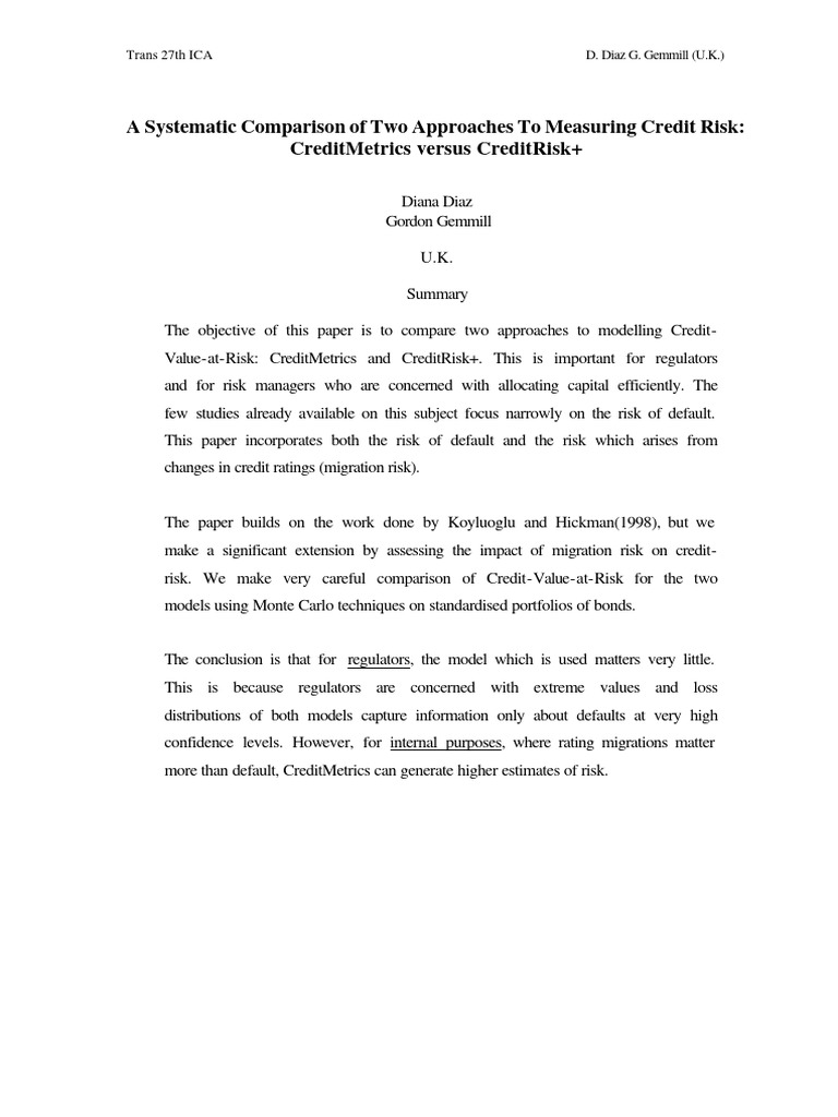 Credit Risk Models: A Comparison | PDF | Risk | Credit Rating
