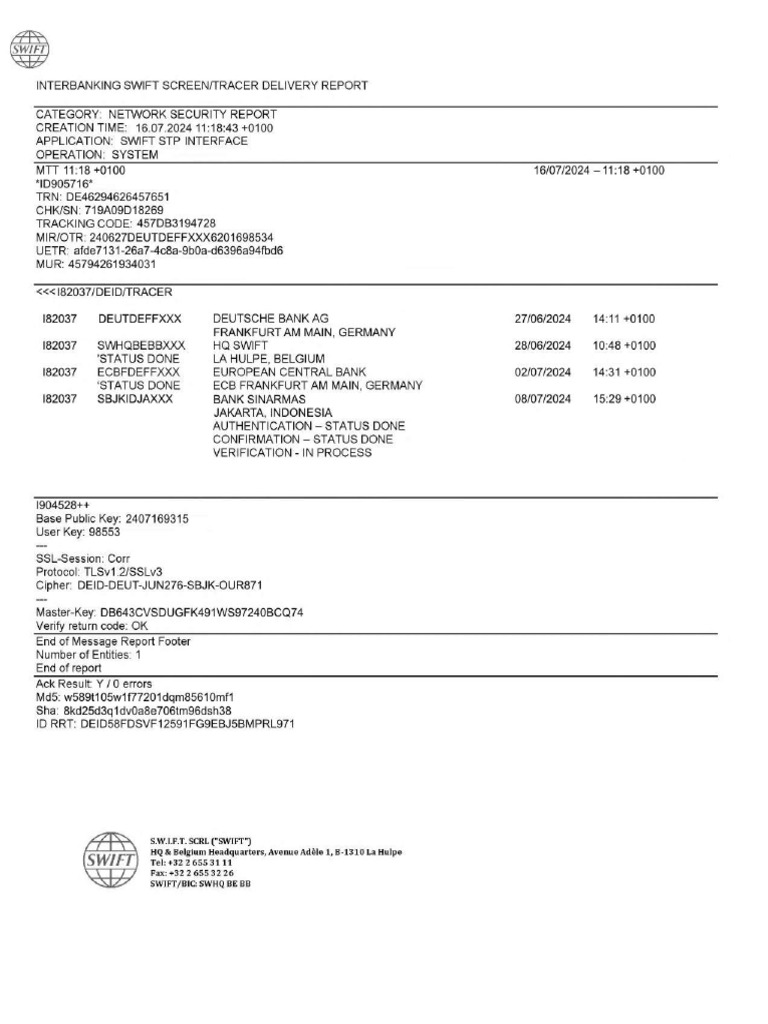 Interbanking Swift Screen - Tracer Delivery Report 16.07.2024 Swift ...