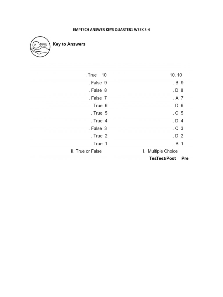 Emptech Answer Keys Quarter1 Week 3 | PDF | Table (Database) | Computing