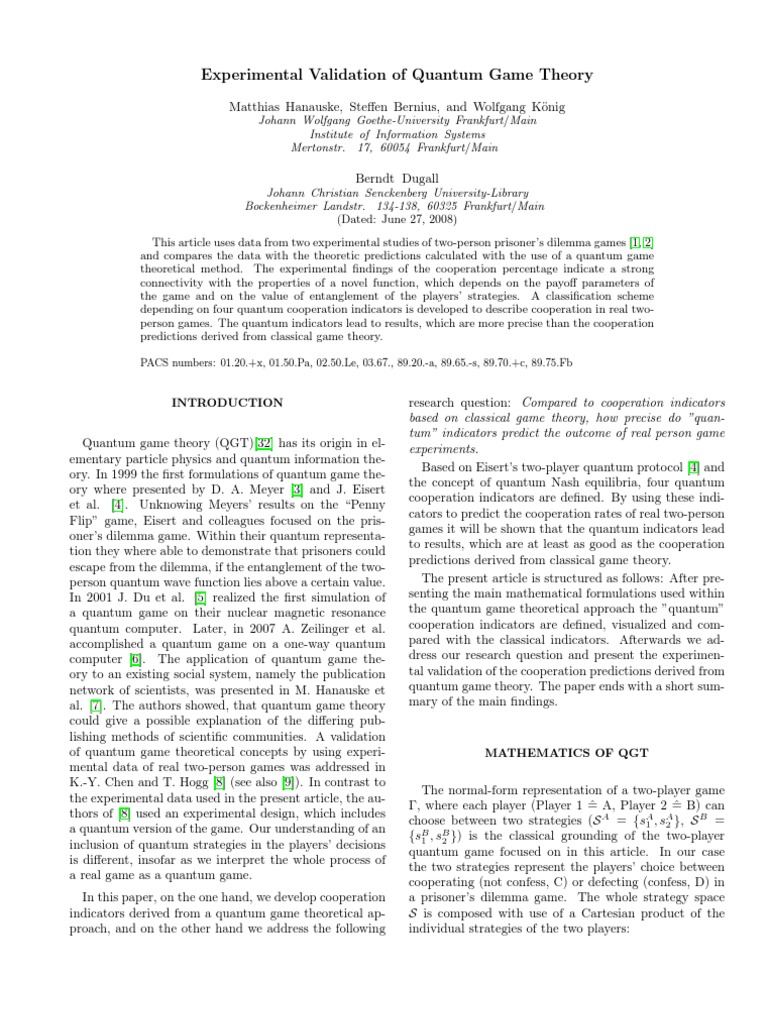 Matthias Hanauske, Steffen Bernius, Wolfgang Konig and Berndt Dugall - Experimental Validation ...