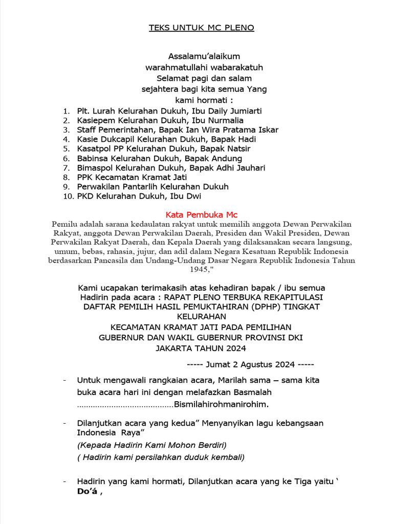 Teks MC Pleno DPHP | PDF
