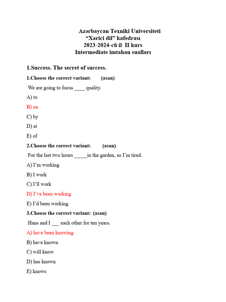 Interm 2 Kurs 300 Əyani̇ Cavabli | PDF | Language Arts & Discipline | Foreign Language Studies