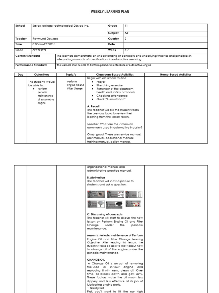 ATS 1 Q1 Week 6 7 Learning Plan G11 | PDF | Learning | Teachers