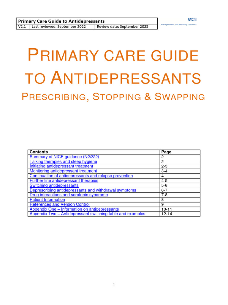 Primary Care Guide To Antidepressants | PDF | Antidepressant | Major ...