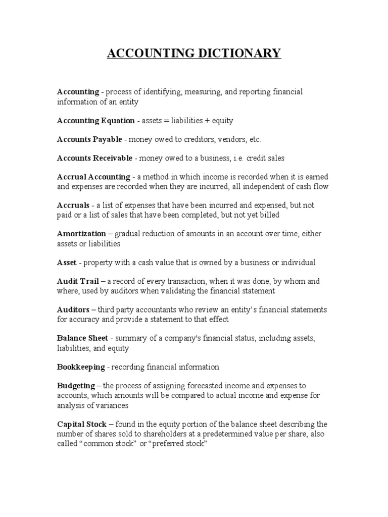 Accounting Dictionary | PDF | Debits And Credits | Equity (Finance)