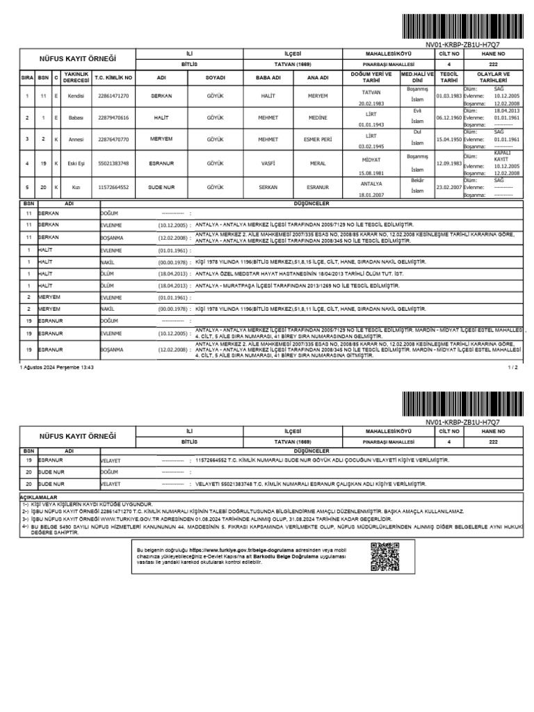 Nufus Kayit Ornegi | PDF