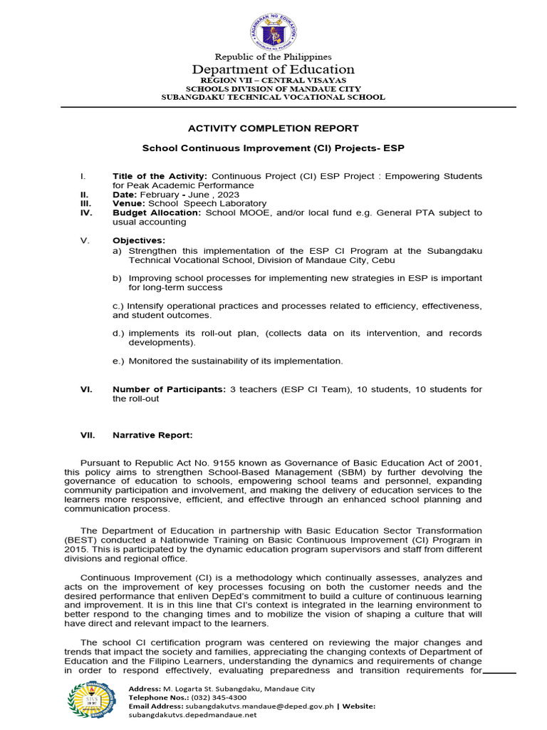 CI Project Report: ESP Student Empowerment | PDF | Vocational Education | Learning