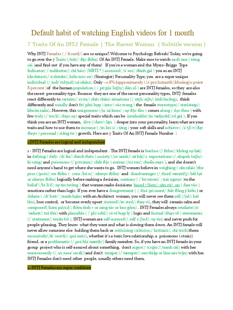 Default Habit of Watching English Videos For 1 Month | PDF | Humour ...