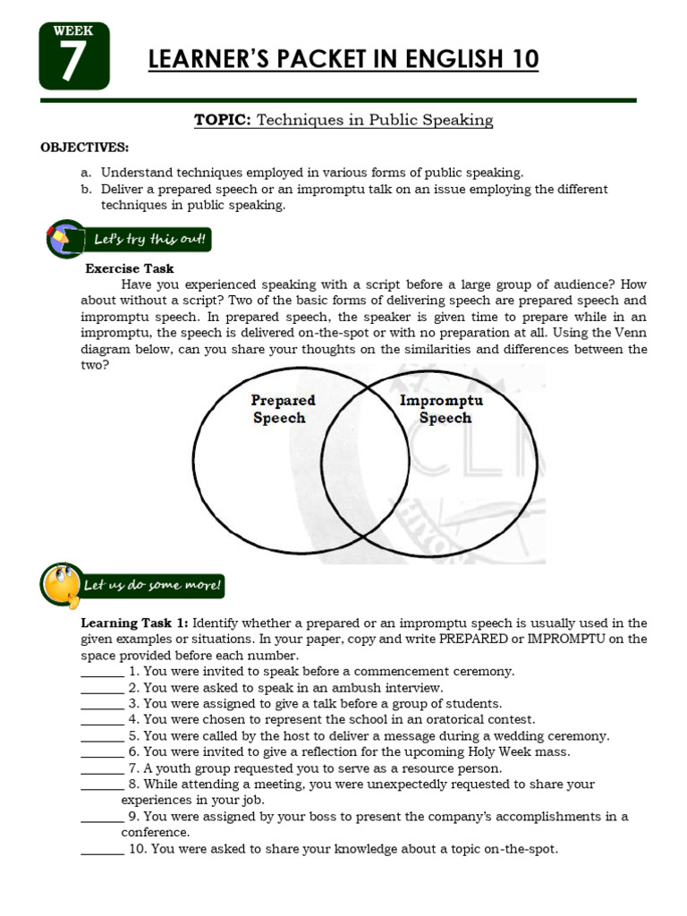 Learners Packet 2nd Quarter Week 8 | PDF | Public Speaking | Nonverbal ...