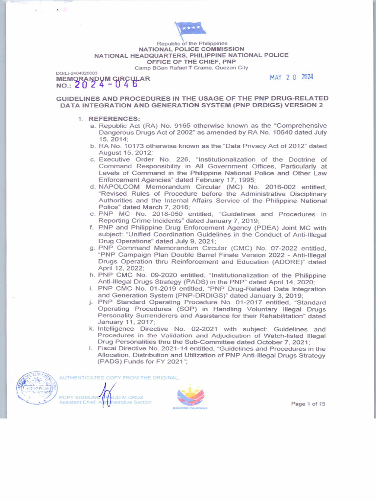 PNP MC No. 2024 046 Guidelines and Procedures in The Usageof The PNP ...