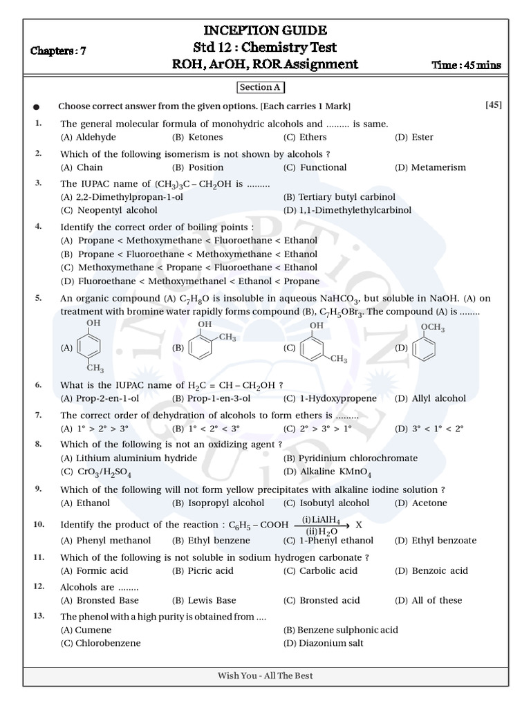 ROH, ArOH, ROR Assignment (INCEPTION GUIDE) | PDF | Chemistry | Molecules