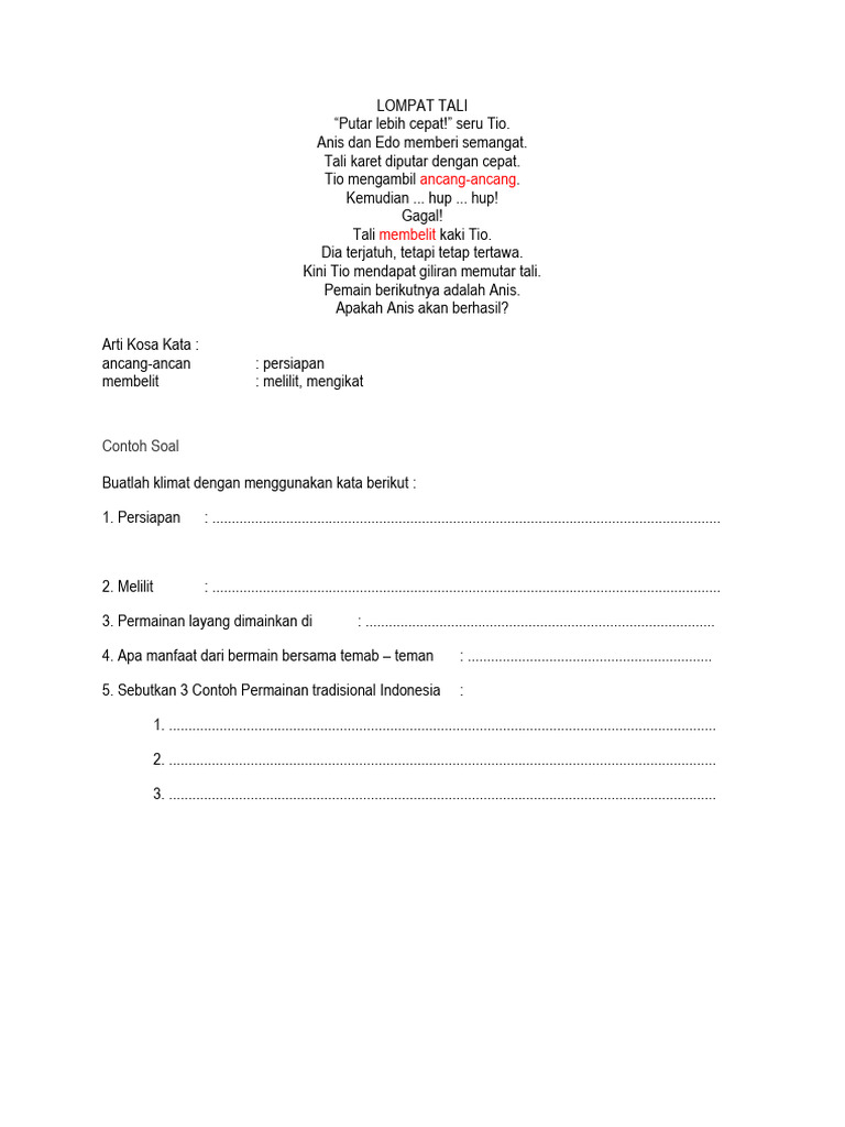 Lomba Lompat Tali Seru Tio dan Anis | PDF