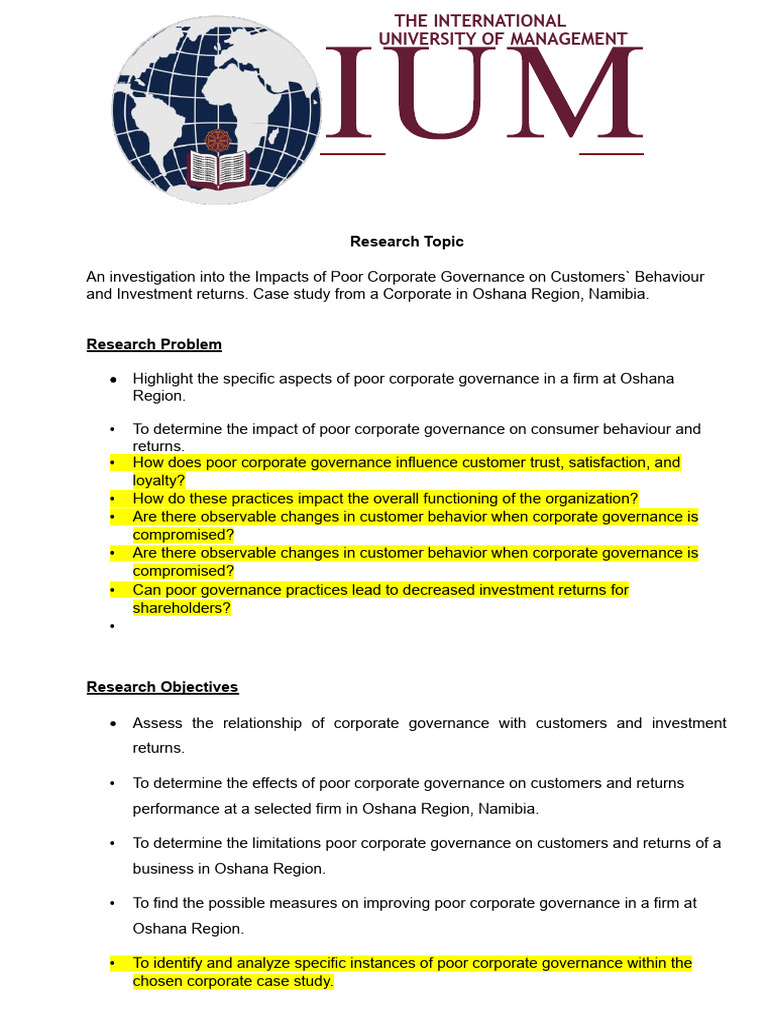 Research Topic-Poor Corporate Governance | PDF | Governance | Corporate ...