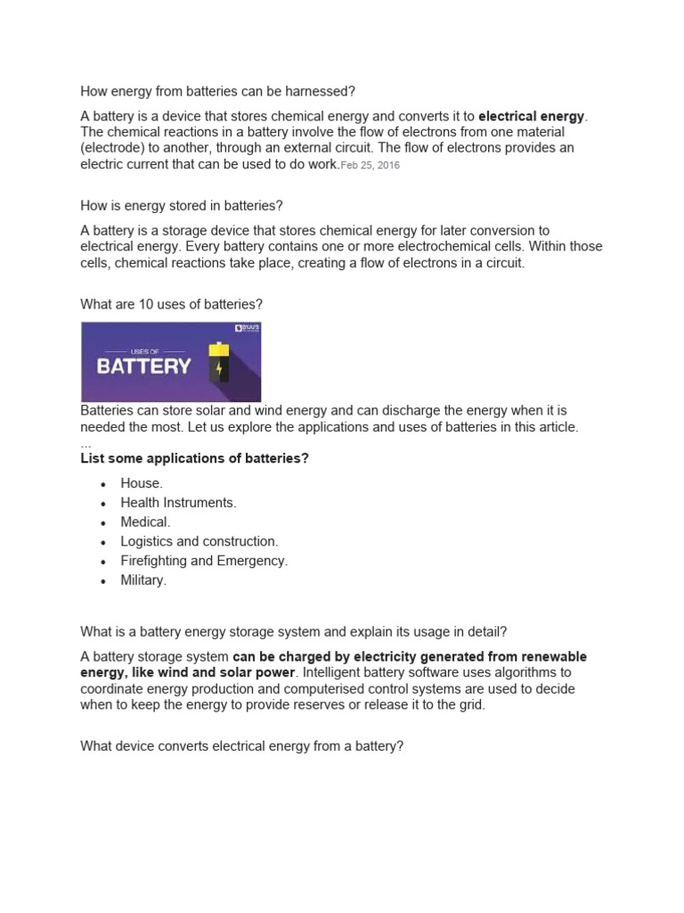How Energy From Batteries Can Be Harnessed Factsheets | PDF | Energy ...