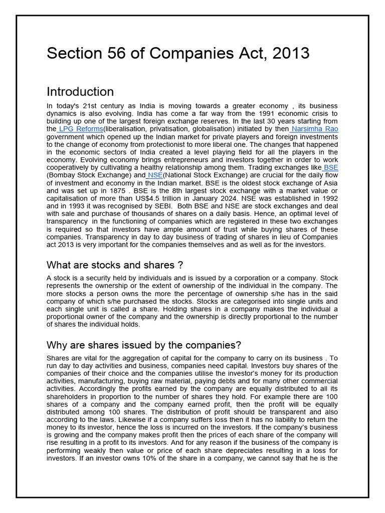 Section 56 of Companies Act | PDF | Stocks | Securities (Finance)