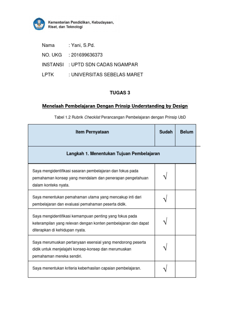 Tugas 3 - Menelaah Pembelajaran Dengan Prinsip Understanding by Design ...