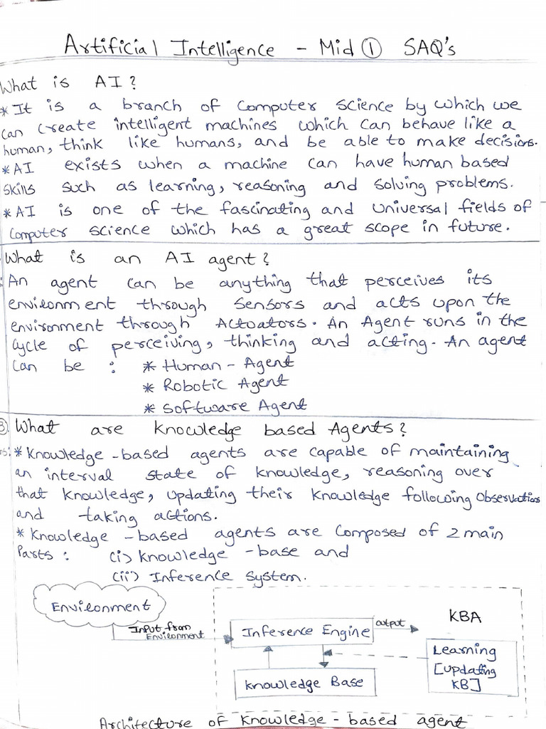 AI Mid - 1 SAQ's | PDF