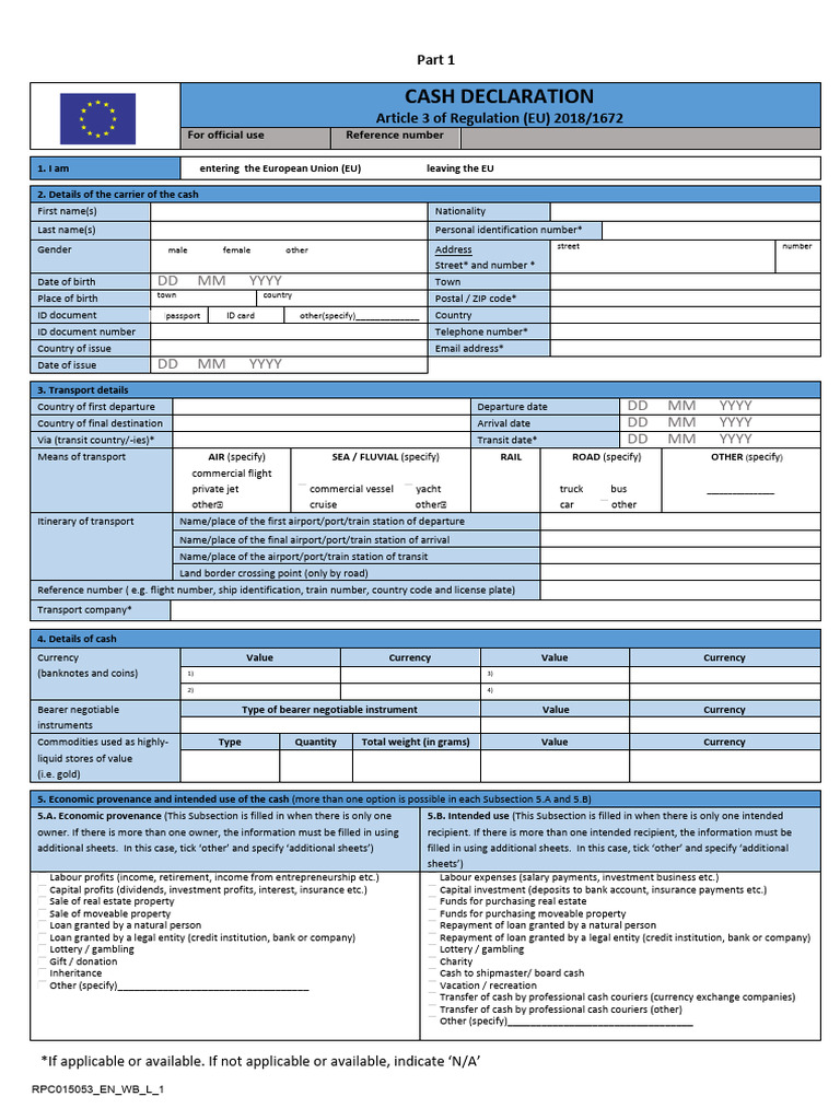 Cash Declaration Form | PDF | Banks | Identity Document