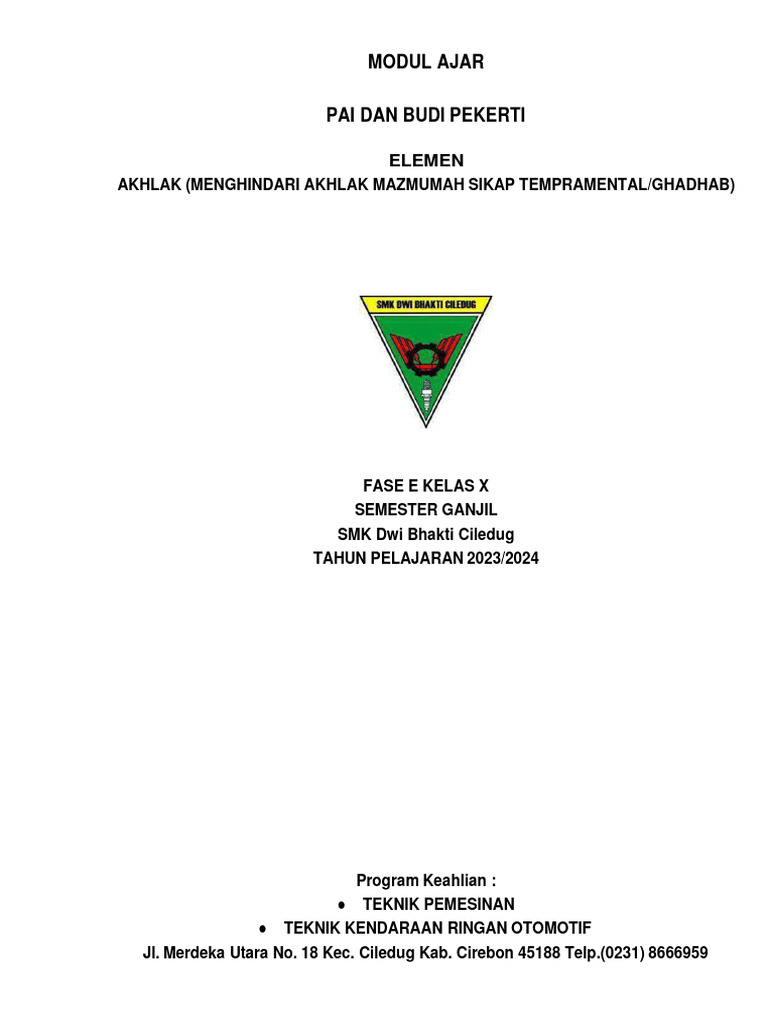 MODUL AJAR MODEL PBL, Elemen Akhlak | PDF