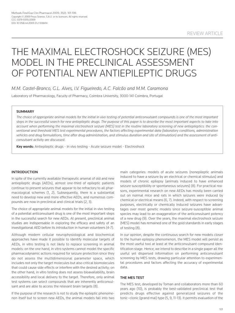 The Maximal Electroshock Seizure (Mes) Model in The Pre Clinical ...