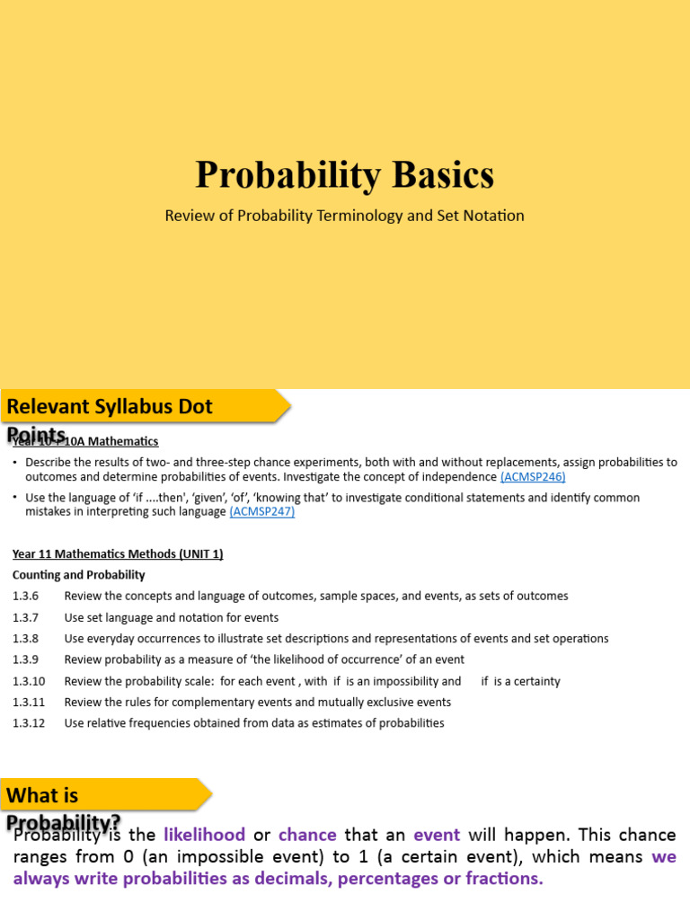 Ex 9A - Probability Review (Terminology and Set Notation) | PDF ...