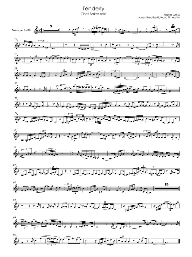 Gross - Tenderly Chet Baker's Transcibed Trumpet Solo | PDF