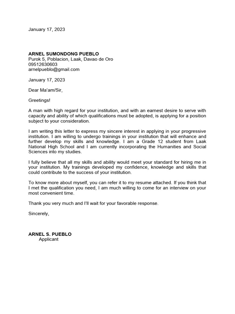 Application Letter Arnel | PDF | Career & Growth | Self-Improvement