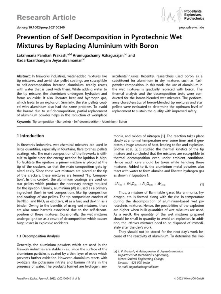 Boron Replaces Aluminium in Pyrotechnics | PDF | Aluminium ...