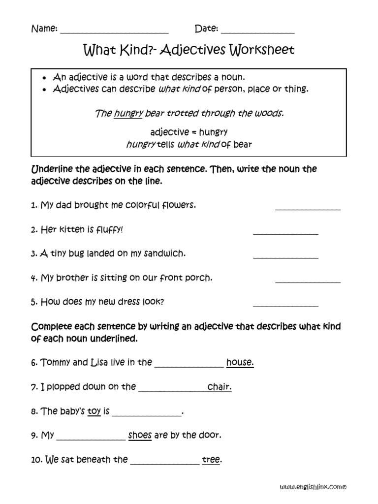 Adjective Identification Worksheet | PDF | Adjective | Noun