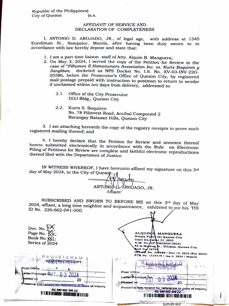 Affidavit of Service and Declaration of Completeness | PDF