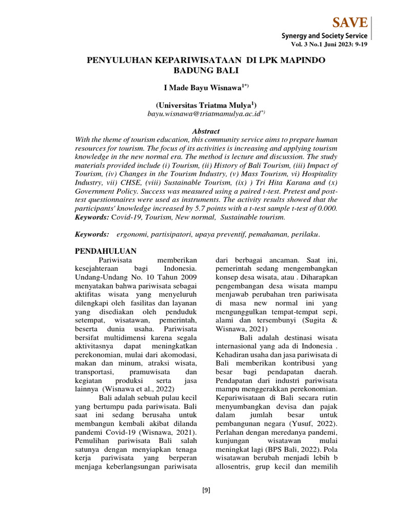 Penyuluhan Kepariwisataan Di LPK Mapindo Badung Bali | PDF