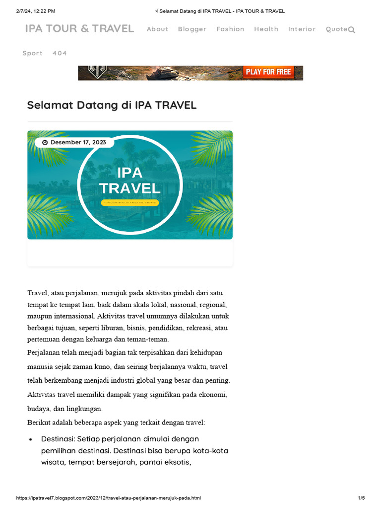 IPA-TRAVEL-Cilamaya-Wetan | PDF