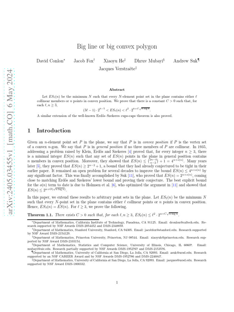Big Line or Big Convex Polygon: David Conlon Jacob Fox Xiaoyu He Dhruv ...